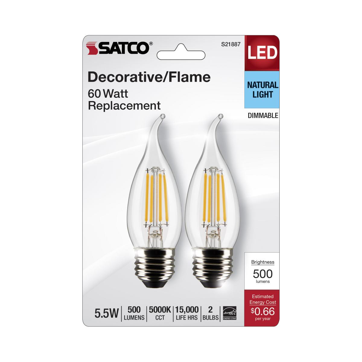 Satco S21887 5.5 Watt CA10 LED Clear Medium Base 5000K 120 Volt 2-Card – Payless4Lighting